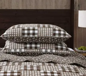 Eddie Bauer Gingham Patchwork Brown Twin Quilt Et