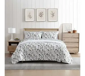 Eddie Bauer Flower Field Grey Cotton King Quilt Set - One-color