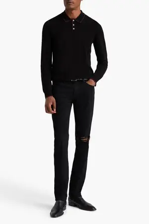 Paige Cotton-blend Polo Sweater - Black