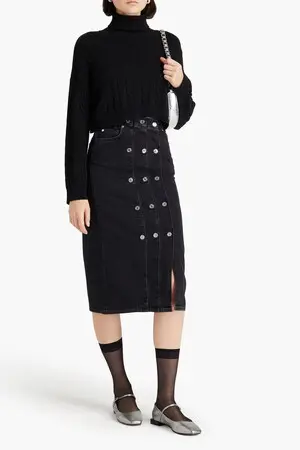 Sandro Button-embellished Denim Midi Skirt