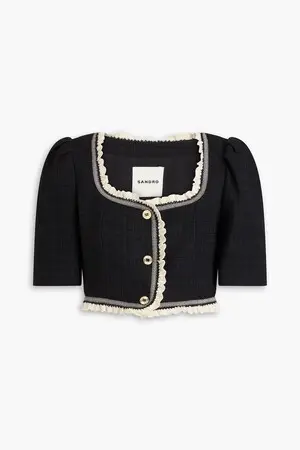 Sandro Cropped Ruffled Tweed Jacket