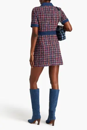 Sandro Checked Tweed Mini Dress With Denim Trims