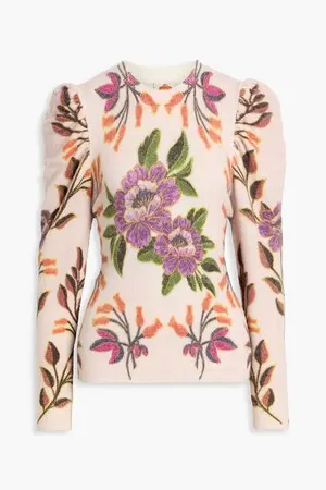 Farm Rio Floral-print Knitted Sweater - Pastel Pink