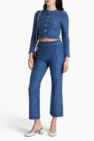 Sandro Cropped Sequin-embellished Bouclé-tweed Jacket