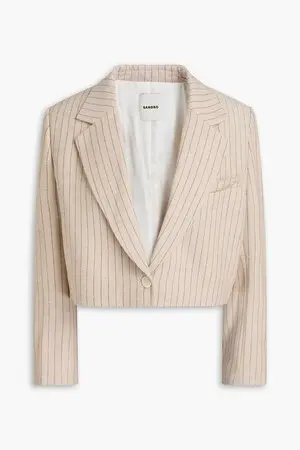 Sandro Cropped Pinstriped Tweed Blazer