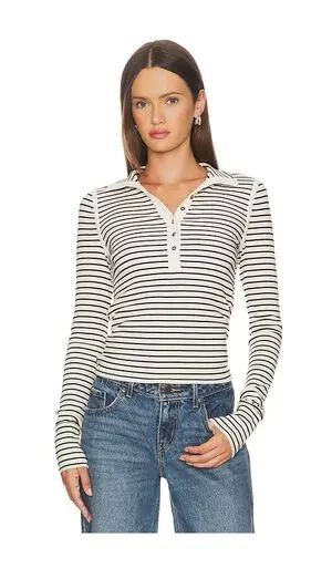 Free People X We The Free Lake Henley Stripe Long Sleeve Shirt