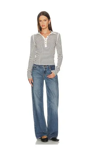 Free People X We The Free Lake Henley Stripe Long Sleeve Shirt