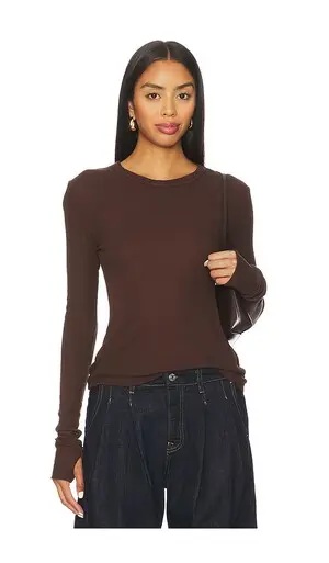 Michael Lauren Axl Long Sleeve Crop Fitted Top