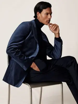 REISS Apsara Single-breasted Velvet Blazer - Navy