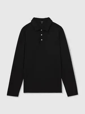 REISS Tivolli Textured Press-stud Polo Shirt - Black