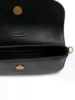 Pinko Leather Medium Crossbody Bag With Gold Tone Clasp - Black