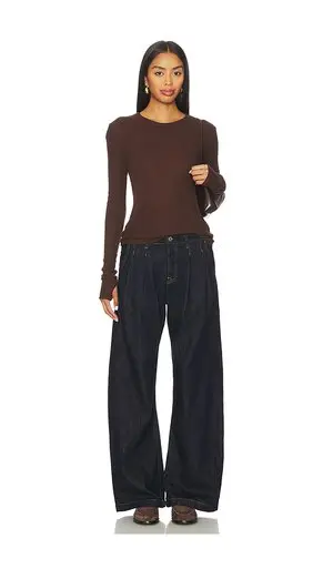 Michael Lauren Axl Long Sleeve Crop Fitted Top
