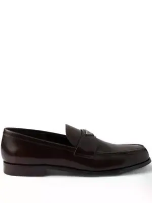 Prada Brushed Leather Loafers With Enameled Triangle Logo