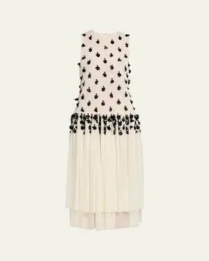 DIOTIMA Embellished Sleeveless Tiered Midi Dress - White