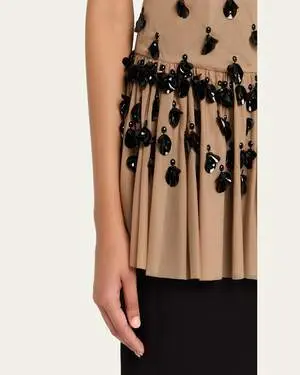 DIOTIMA Embellished Plunging Halter Peplum Top