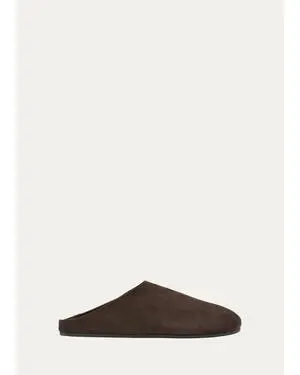 THE ROW Hudson Suede Slide Mules - Moka