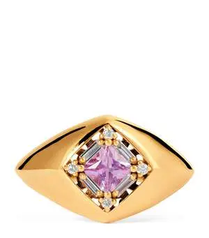 SUZANNE KALAN Diamond And Sapphire Signet Ring - Rose Gold