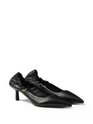 Prada 55mm Ruched-effect Pointed-toe Leather Pumps