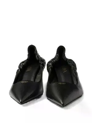 Prada 55mm Ruched-effect Pointed-toe Leather Pumps