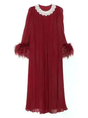 SELF-PORTRAIT Feather-trimmed Chiffon Midi Dress