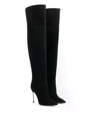 Casadei 100mm Metallic-heel Over-the-knee Suede Boots - Black