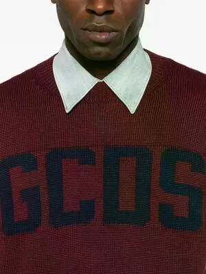 Gcds Crew-neck Stripe-detail Sweater - Red