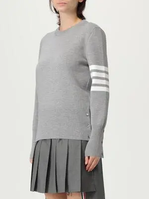 Thom Browne Ribbed Crewneck Sweater With Signature Striping - Grey 1