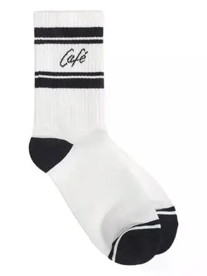 CAFÉ KITSUNÉ Striped Ribbed Socks - White