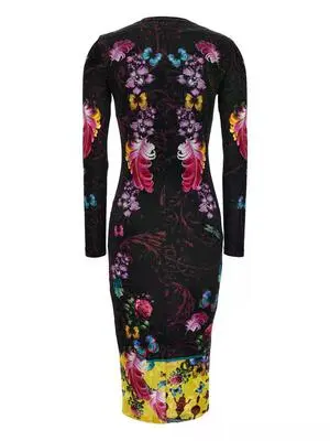Versace Floral-butterfly Print Midi Dress - Black