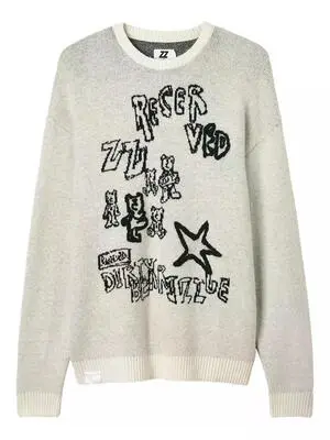 Izzue Graphic-print Crew-neck Sweater - Neutrals