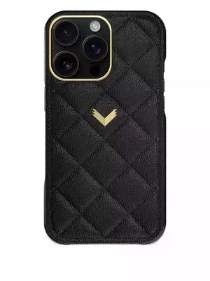 VELANTE Quilted Leather Iphone 16 Case - Black
