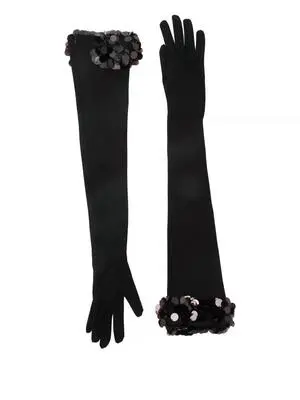 David Koma Sequin-embellished Long Gloves - Black