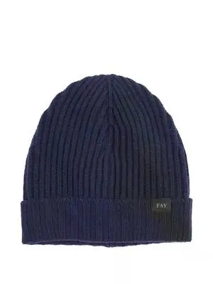 FAY Ribbed Wool Beanie - Blue