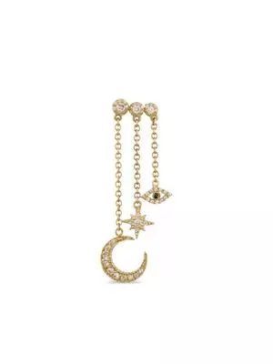 Jacquie Aiche 14k Yellow Crescent Moon Star Diamond Single Earring - Gold