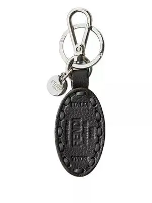Fendi Oval-frame Leather Keyring - Black