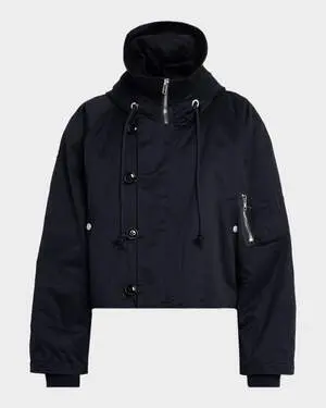 EZR Cotton Cropped Hooded Jacket - Navy