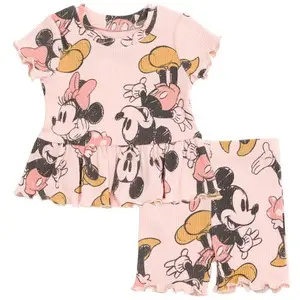 Disney Ribbed T-shirt & Shorts Set - Minnie Mouse Pink