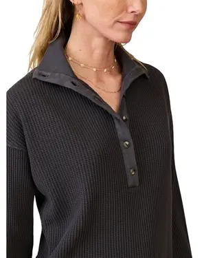 Faherty Brand Apres Henley Waffle Top - Washed Black