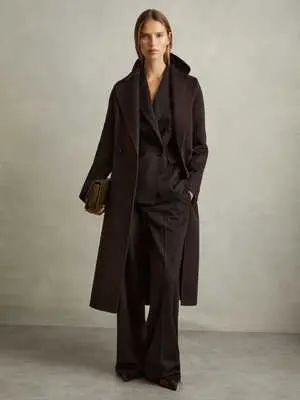 REISS Lucia Petite Wool-Blend Double-Breasted Coat Chocolate