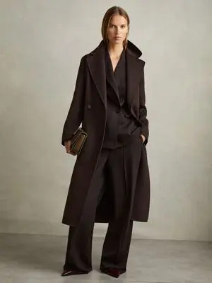 REISS Lucia Petite Wool-blend Double-breasted Coat - Chocolate