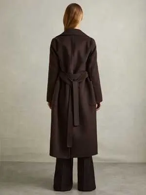 REISS Lucia Petite Wool-blend Double-breasted Coat - Chocolate