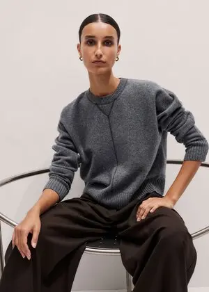 ME+EM Felted Merino Relaxed Knit Sweatshirt - Mid Grey Mélange