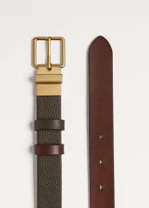 ME+EM Leather Reversible Belt - Intense Olive/chestnut