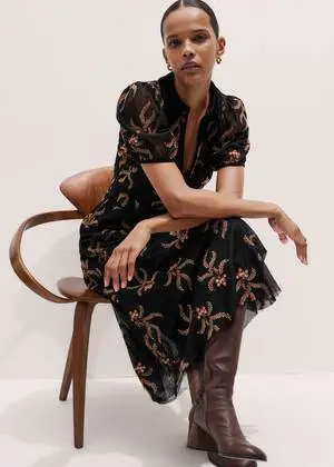 ME+EM Floral Embroidered Maxi Dress - Black Multi