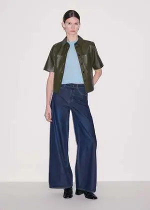 ME+EM Paneled Leather Utility Shirt - Intense Olive