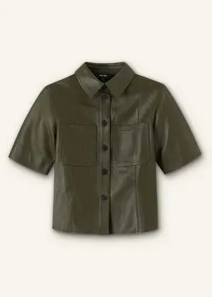 ME+EM Paneled Leather Utility Shirt - Intense Olive