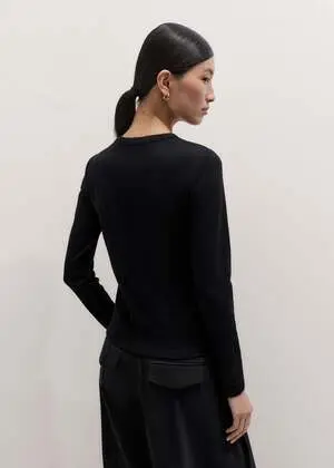 ME+EM Cotton Rib Long Sleeve Top - Black