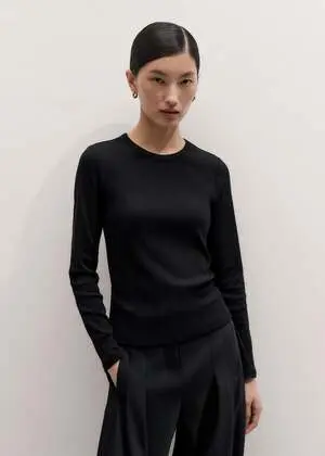 ME+EM Cotton Rib Long Sleeve Top - Black