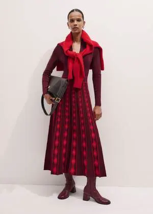 ME+EM Jacquard Half Zip Knit Maxi Dress - Red Multi