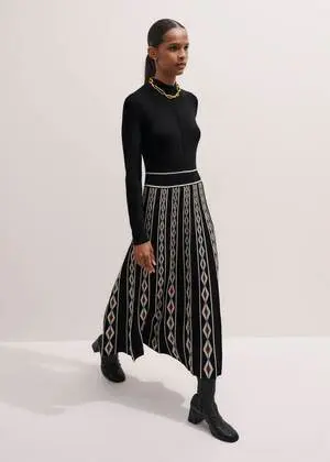 ME+EM Jacquard Half Zip Knit Maxi Dress - Black Multi